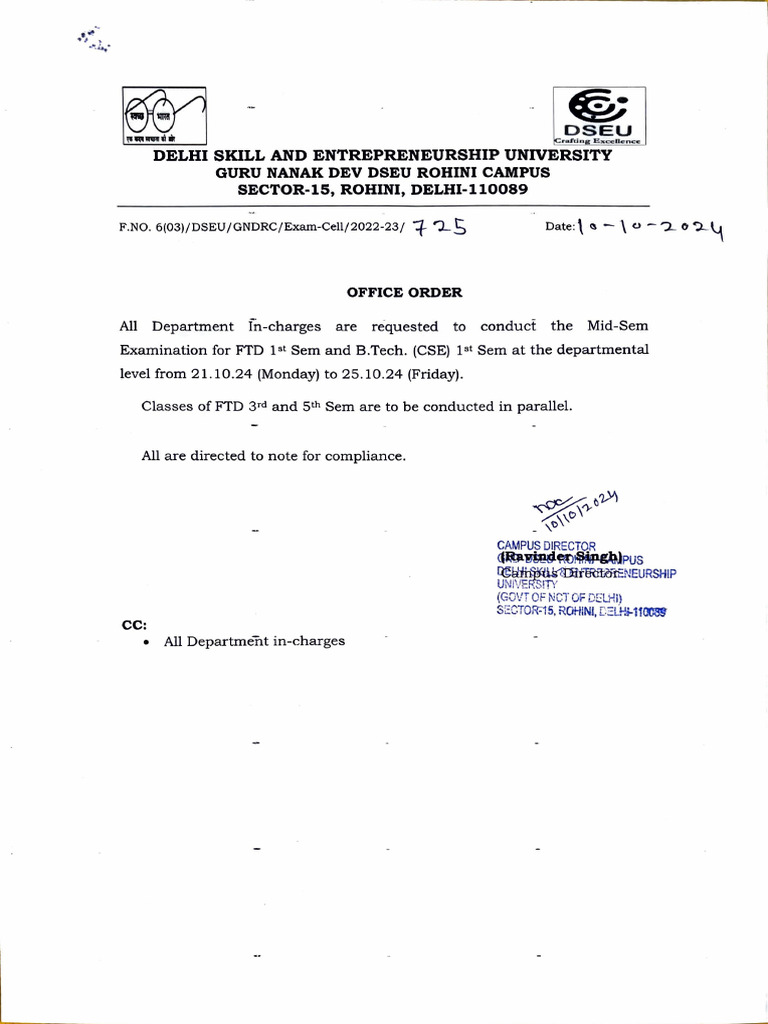 Mid-Sem Exam Order | PDF