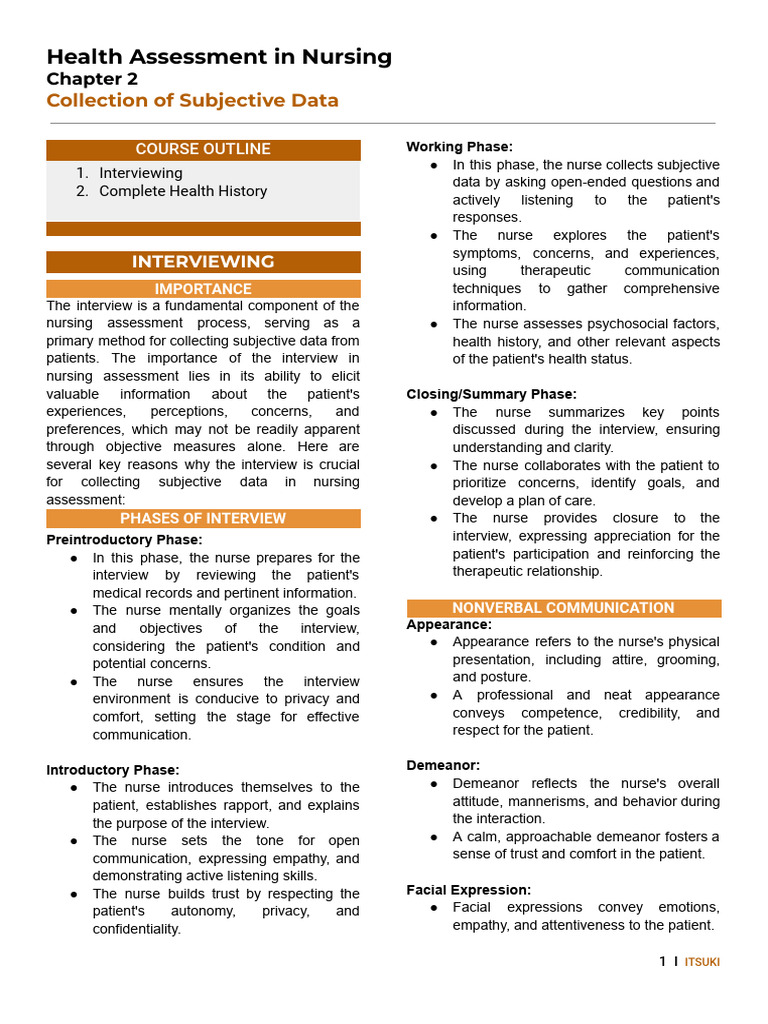 Health Assessment Reviewer - Chapter 2 (Collection of Subjective Data) | PDF