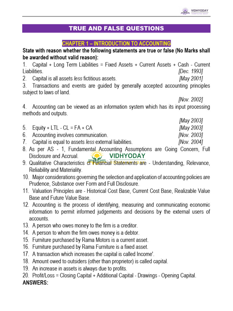 Bigger Font CA Foundation Chapter Wise Compilation True & False | PDF