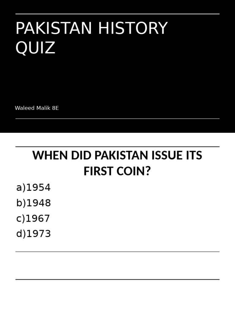 Pak History Quiz | PDF