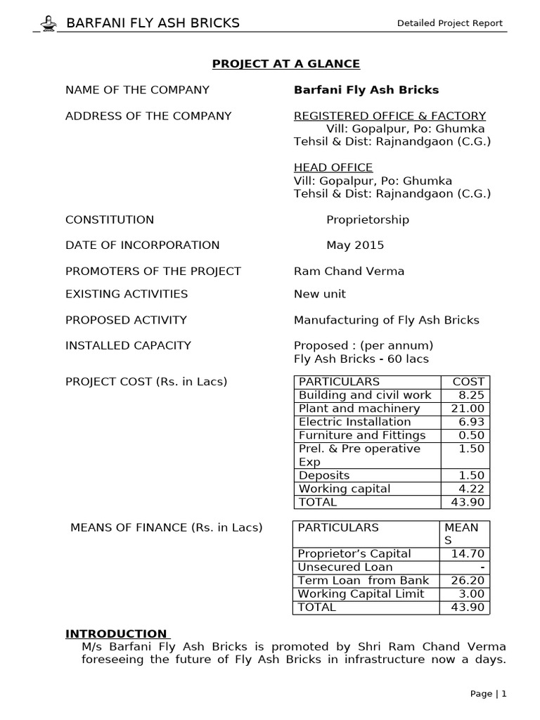 Project Report For Fly Ash | PDF