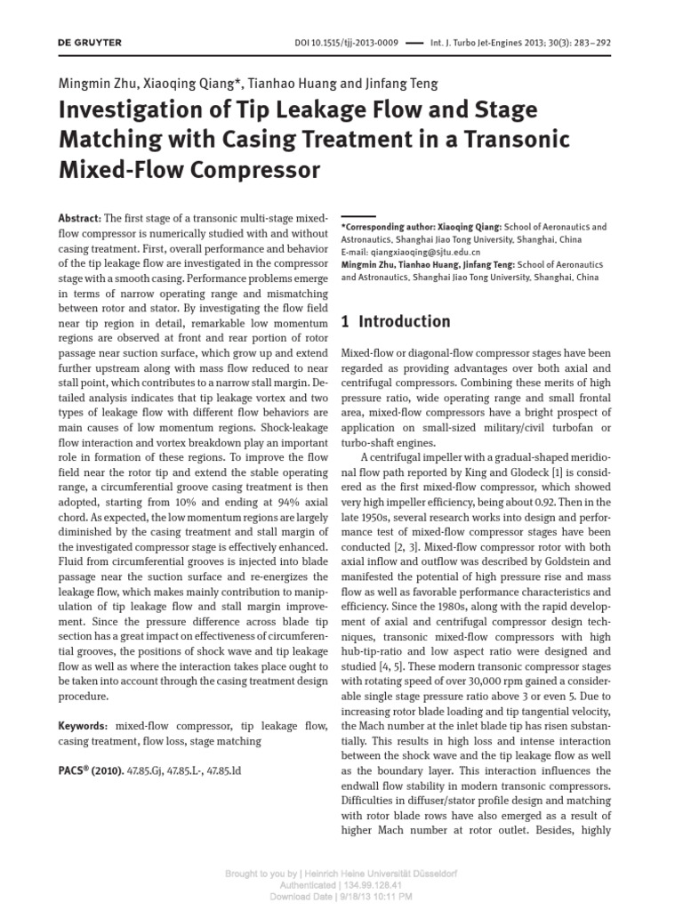 Investigation of Tip Leakage Flow and Stage Matching With Casing ...