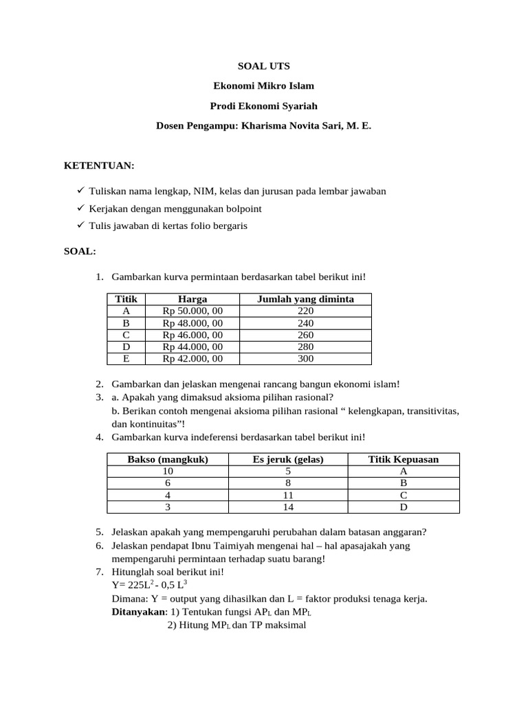 SOAL UTS Ekonomi Mikro Islam | PDF