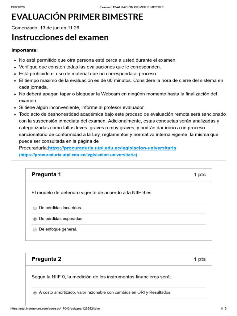 Examen_ Evaluación Primer Bimestre Conta | PDF