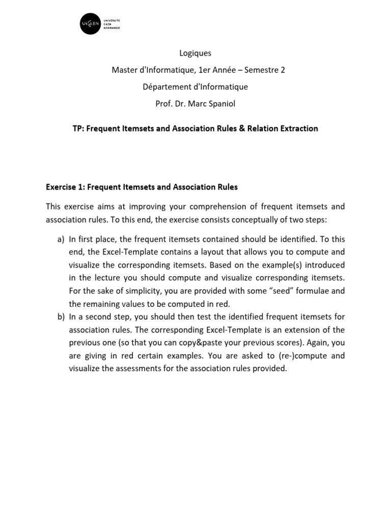 TP: Frequent Itemsets and Association Rules & Relation Extraction | PDF