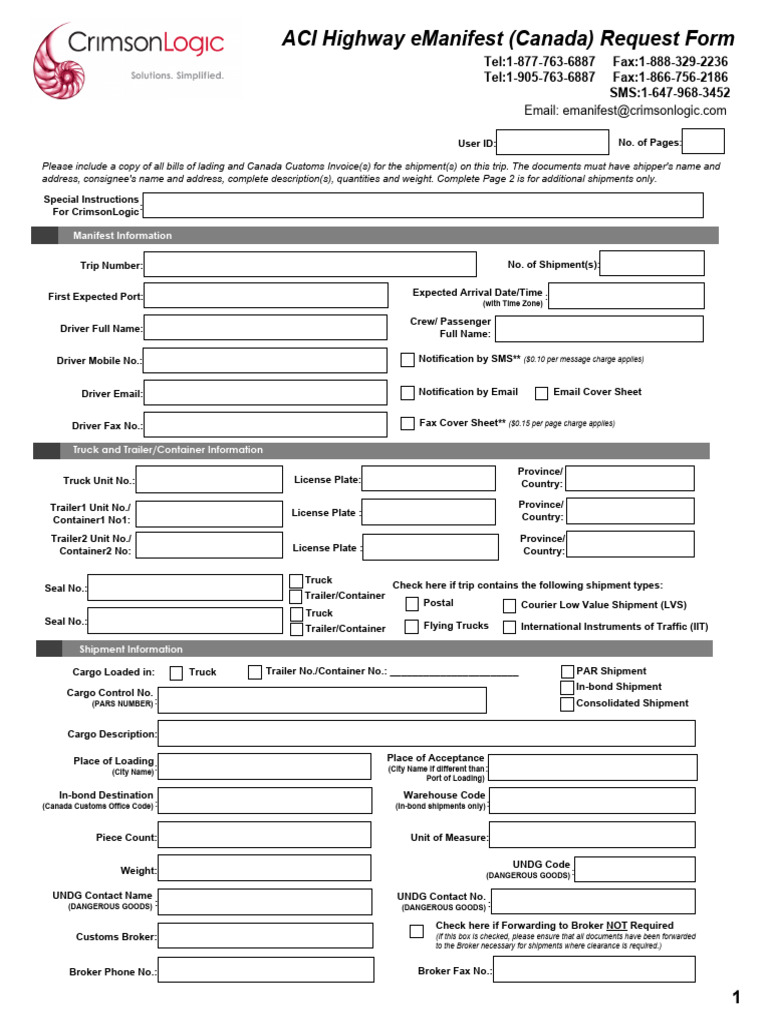 ACI Highway Fax Request Form | PDF | Cargo | Freight Transport