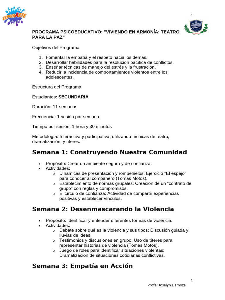 Programa Psicoeducativo-Teatro | PDF | Las emociones | Evaluación
