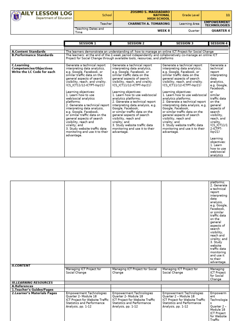 Daily Lesson Log: Department of Education | PDF