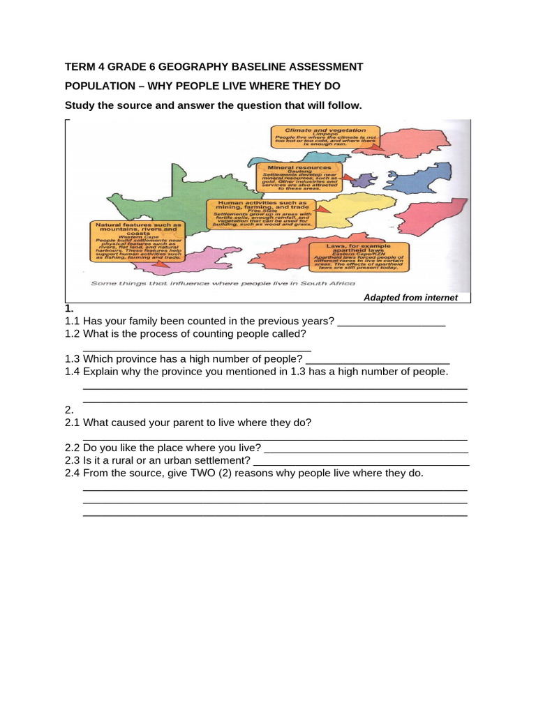Term 4 Grade 6 Geography Baseline Assessment 2024 | PDF