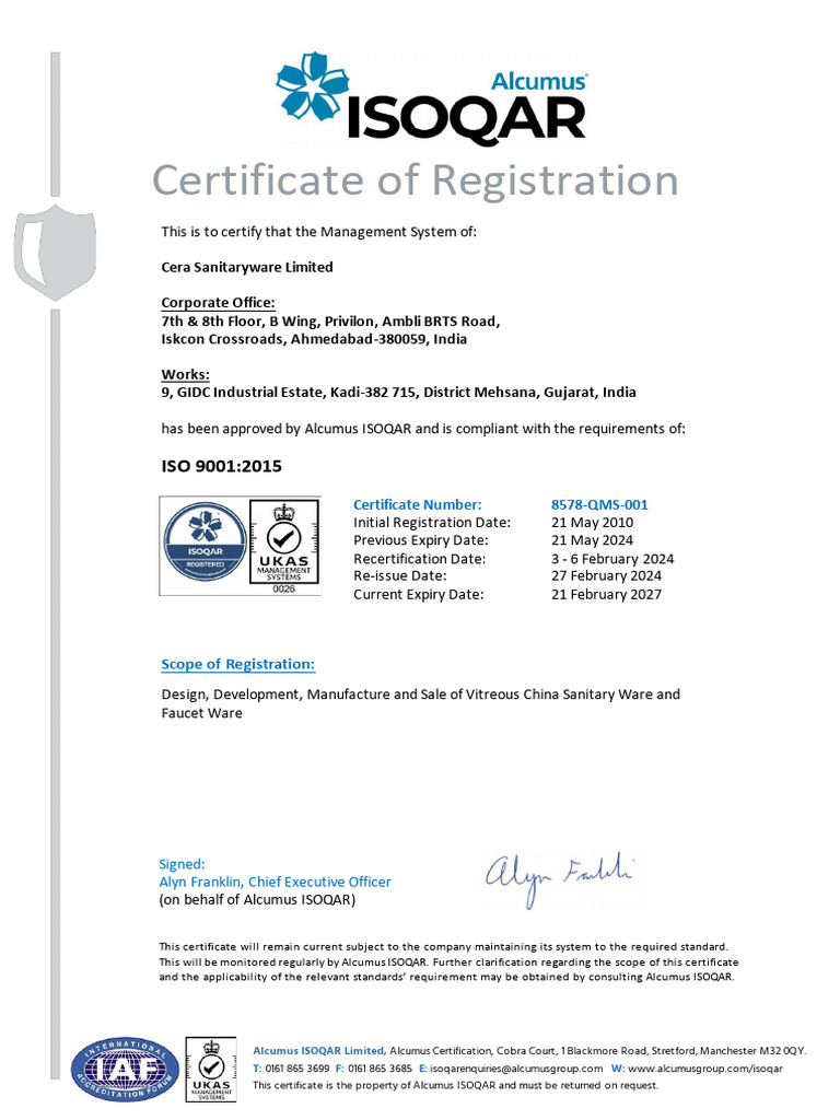 CERA ISO 9001 Certificate | PDF
