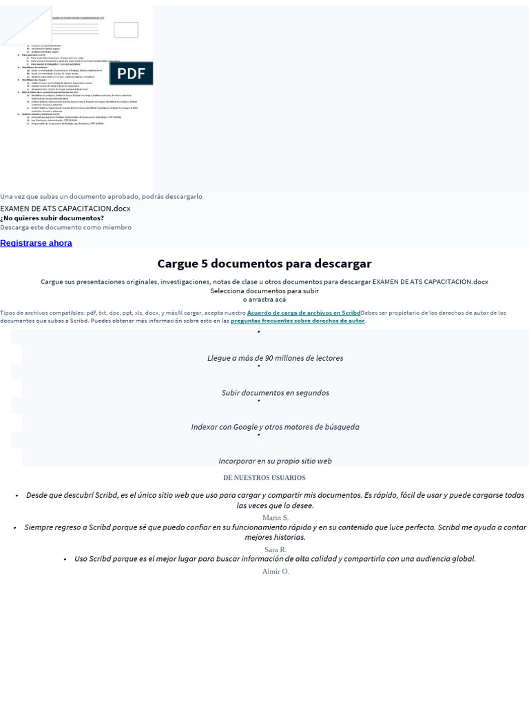 Cargue 5 Documentos para Descargar: Examen de Ats Capacitacion | PDF