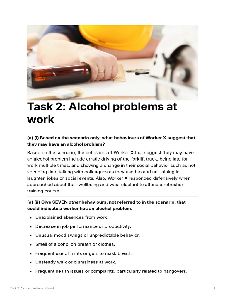 Task 2 Alcohol Problems at Work | PDF
