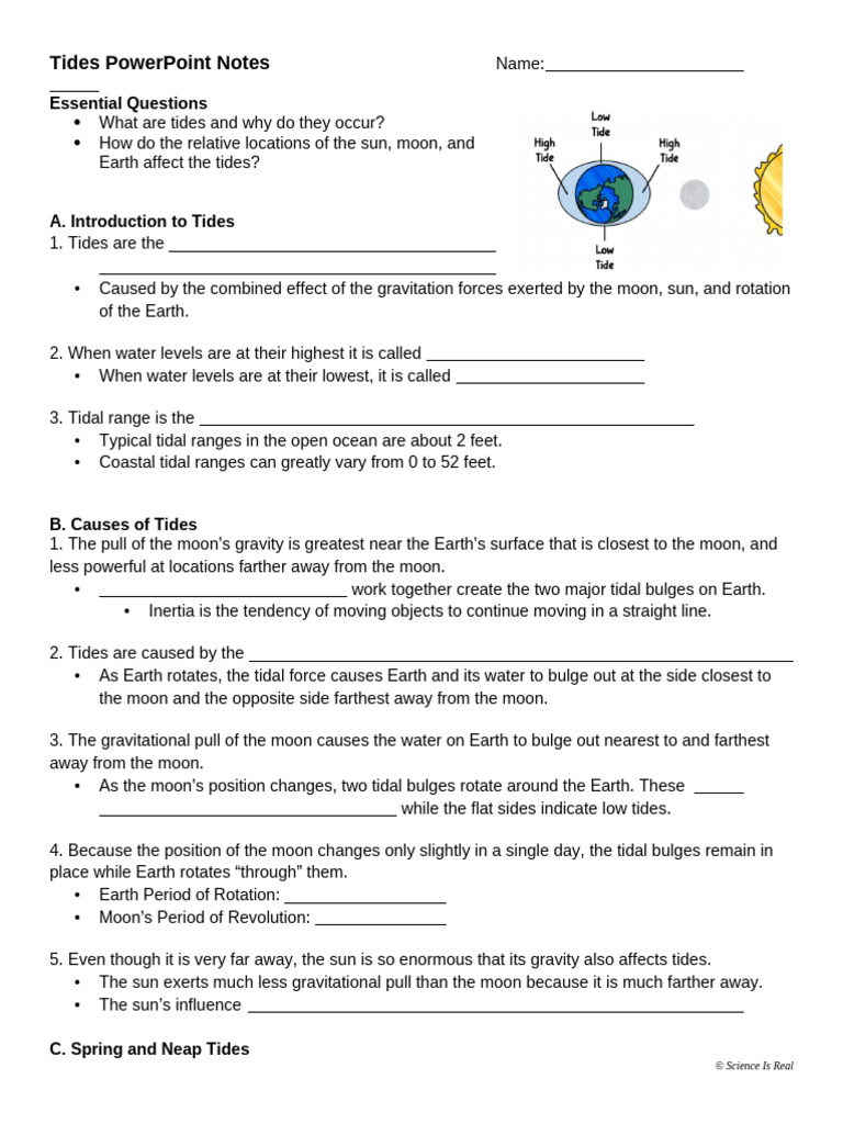 Tides PowerPoint Notes - HANDOUT | PDF