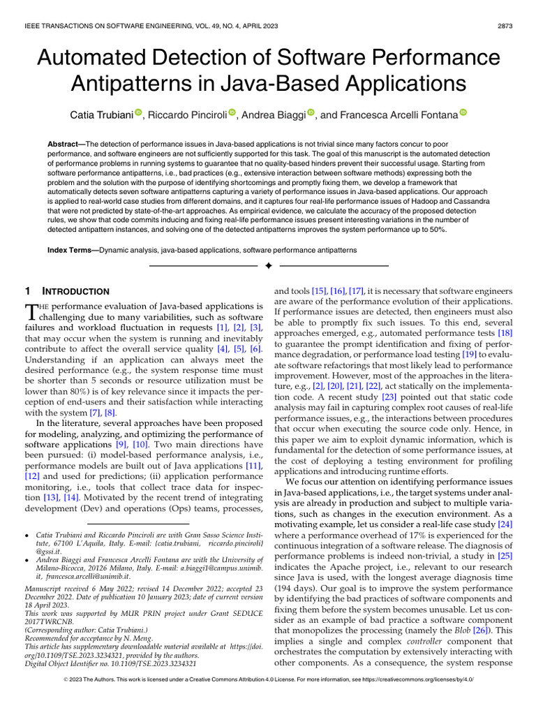Automated Detection Of Software Performance Antipatterns In Java Based Applications Pdf