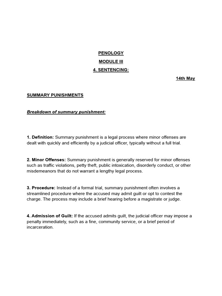 Penology-Summary Punishments | PDF