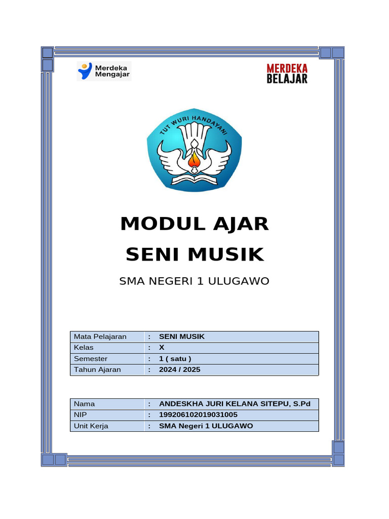 Perangkat Ajar Seni Musik Kelas X Kumer Edit Minggu | PDF