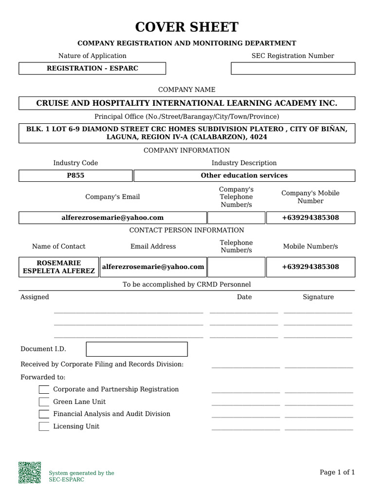Cover Sheet | PDF