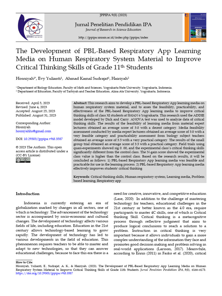 Development of PBL-Based Respiratory App Learning | PDF