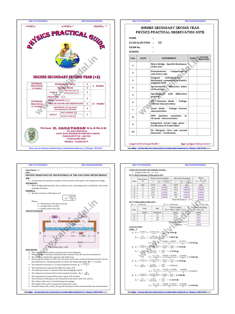 12th Physics Practical Manual 2022 English Medium | PDF