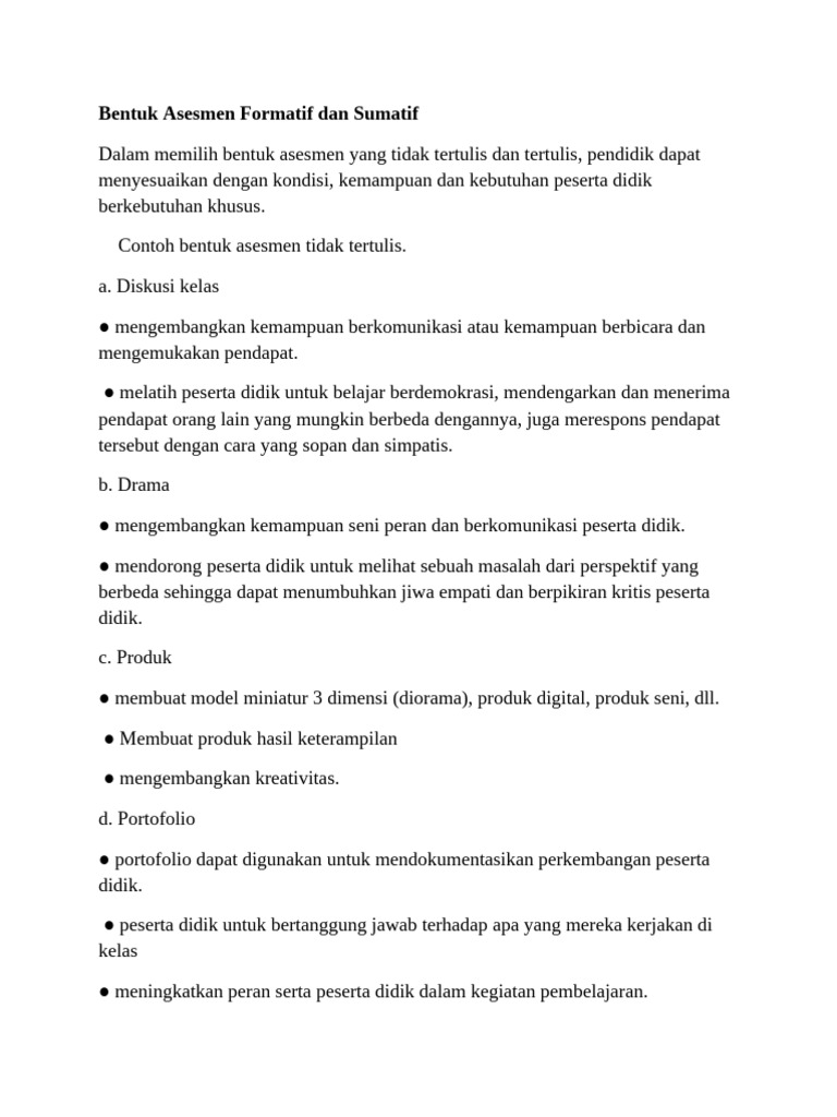 Bentuk Asesmen Formatif Dan Sumatif | PDF