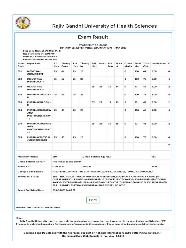 5 TH Sem Result | PDF