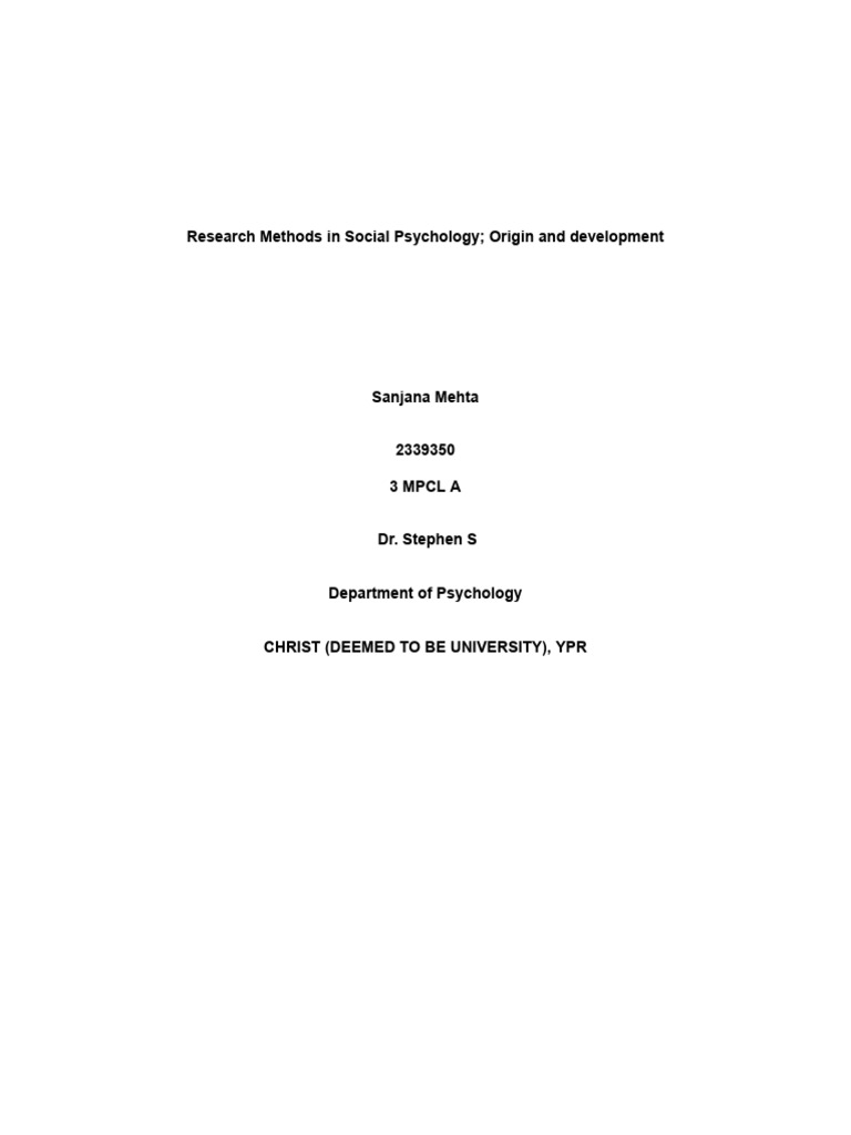 Research Methods in Social Psychology; Origin and development | PDF Research Methods in Social Psychology; Origin and development | PDF