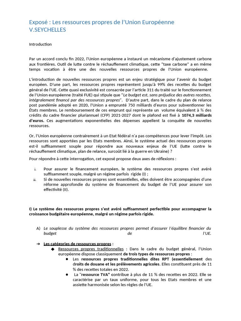Ressources Propres de l'UE | PDF