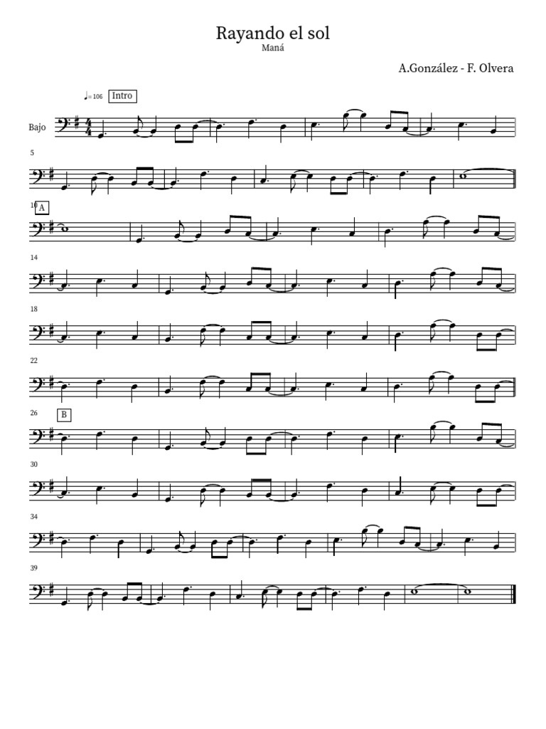 Rayando El Sol - Maná (Bajo Electrico) | PDF