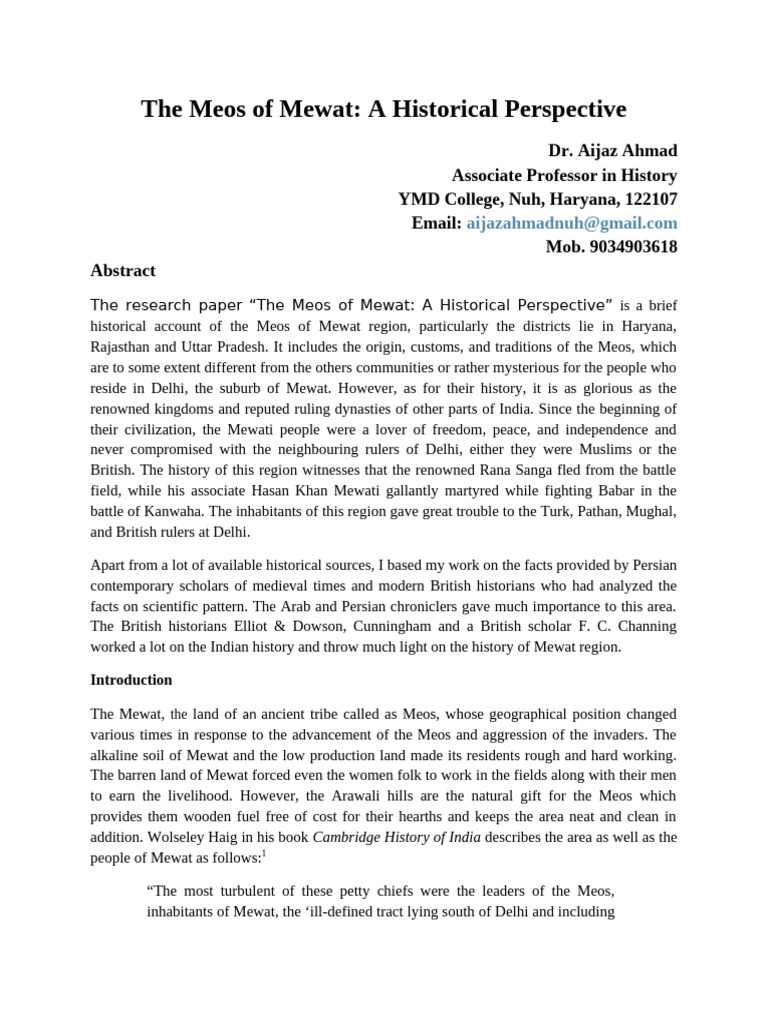 Historical Insights on Meos of Mewat | PDF | Achaemenid Empire | History