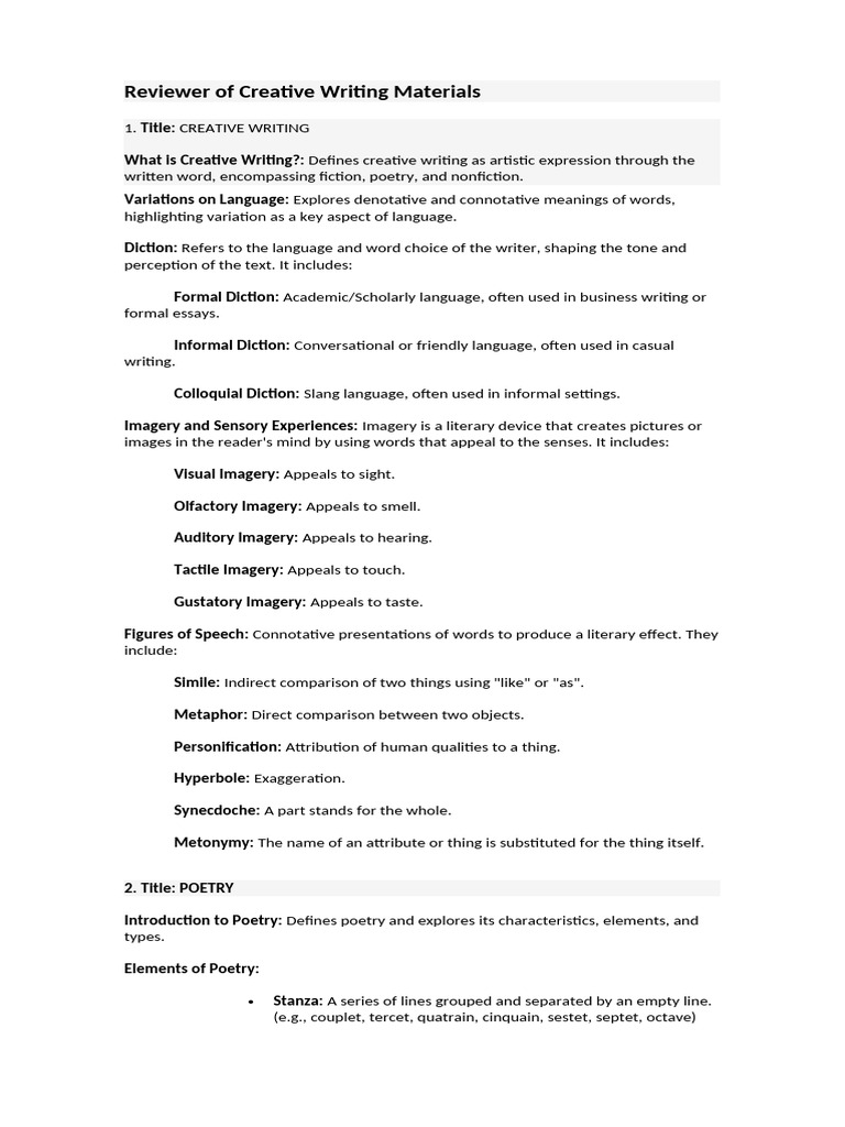Reviewer of Creative Writing Materials | PDF