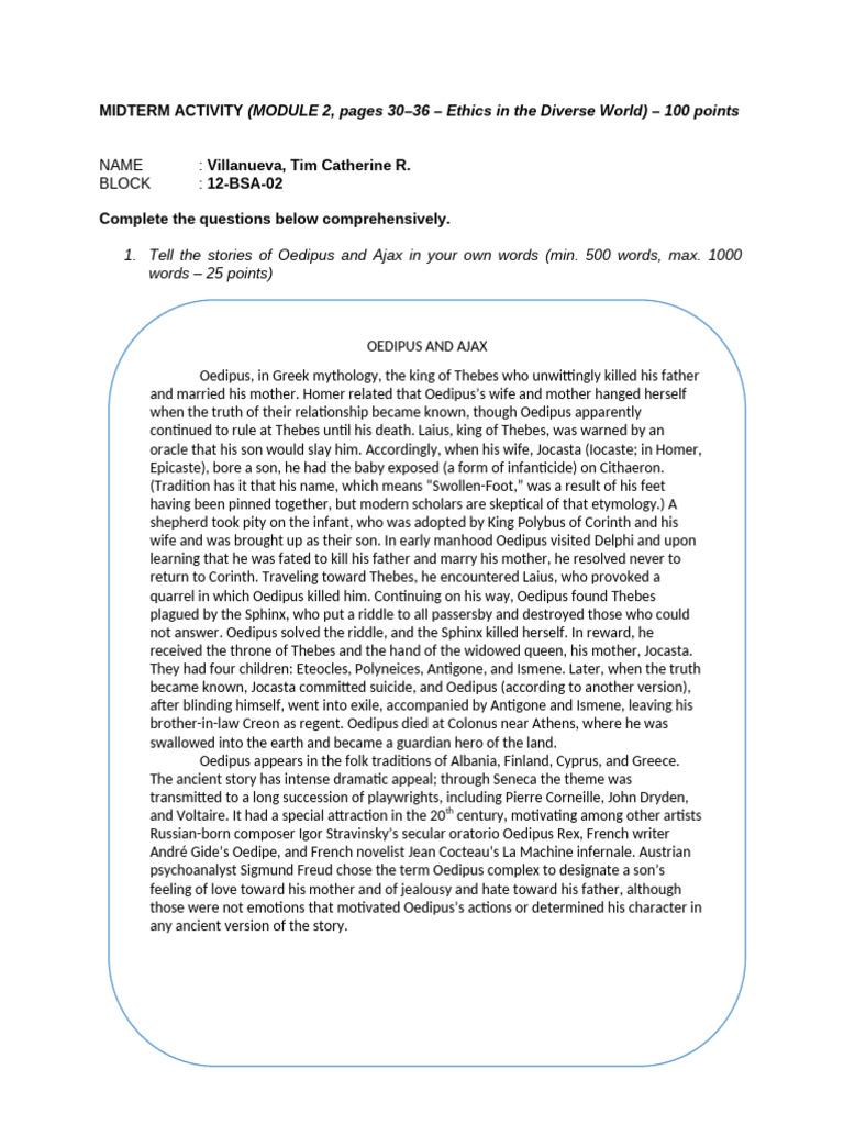 Midterm Activity | PDF | Oedipus | Classics
