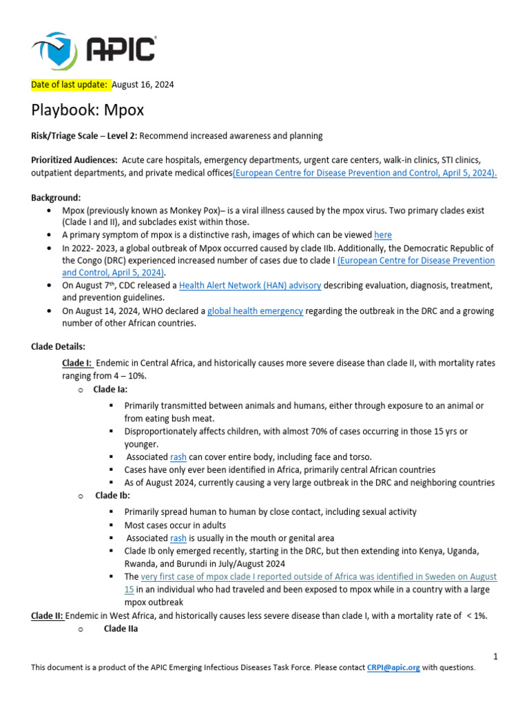 MPox Playbook by APIC 1725616804 | PDF