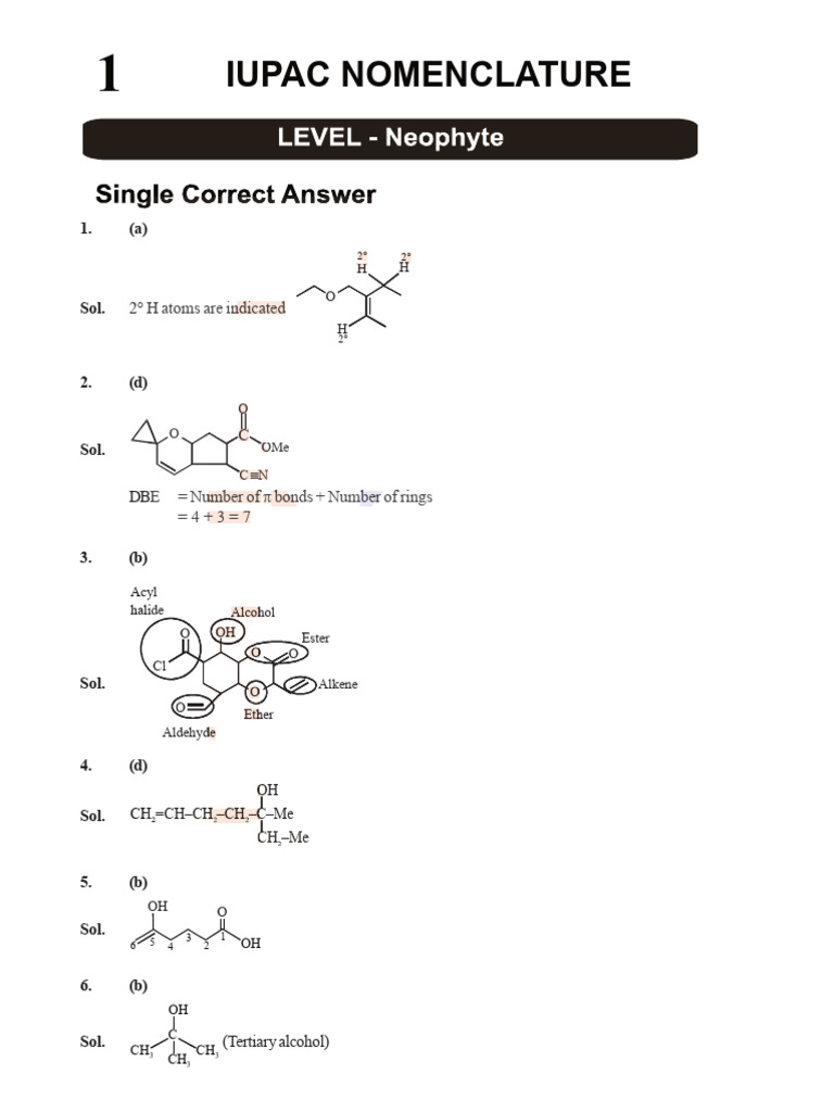 Iupac Nomenclature Answer Key | PDF
