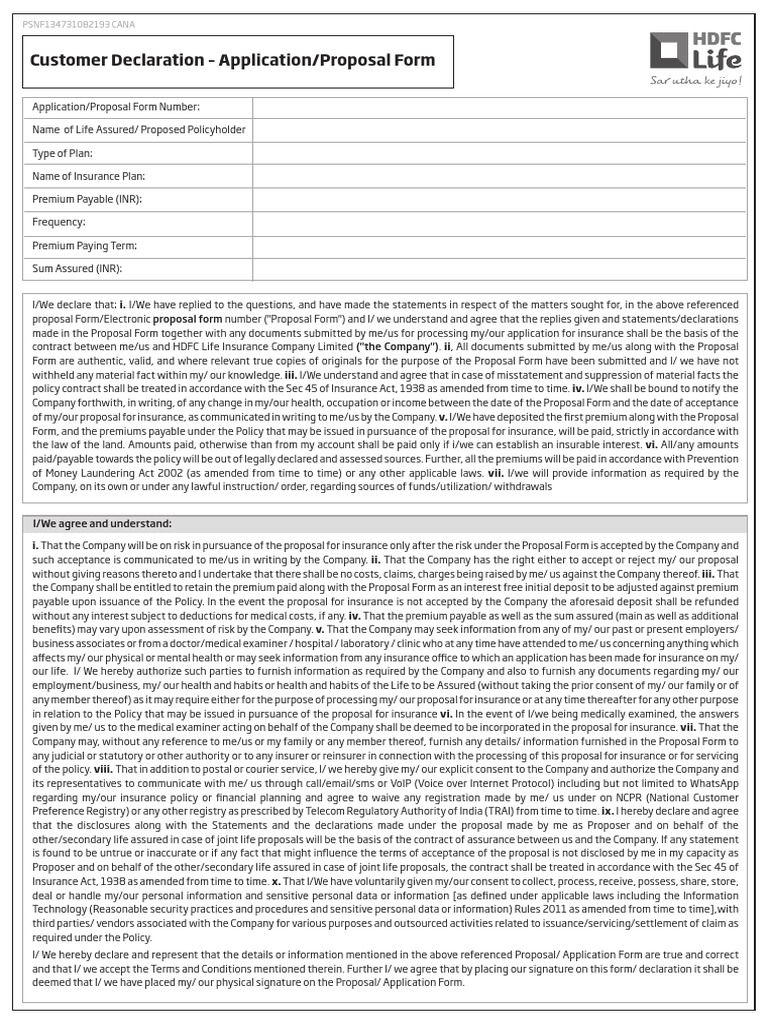 Customer Declaration Application Proposal Form - 4 | PDF