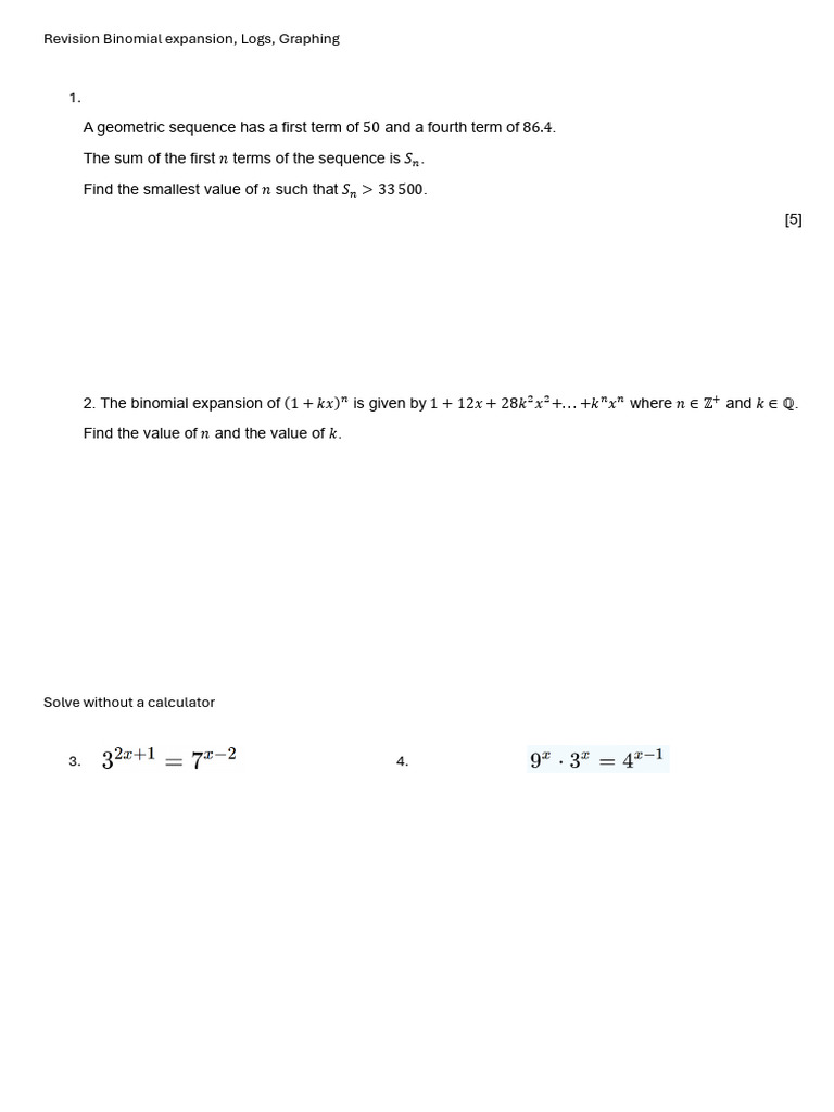 Revision Binomial Expansion and Logs | PDF