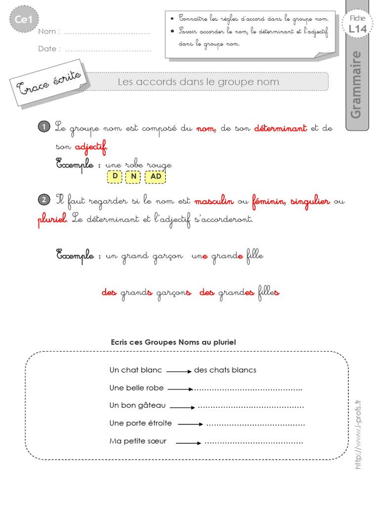 Ce1 Trace Ecrite Accord Groupe Nom | PDF