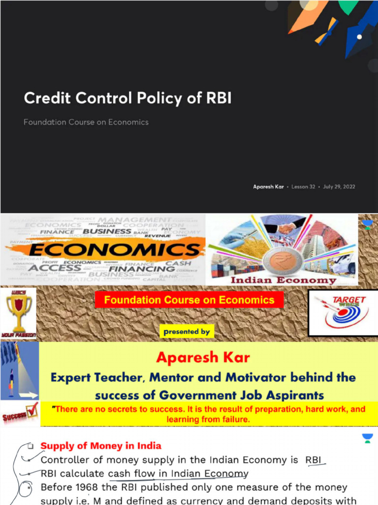 Credit Control Policy of RBI With Anno | PDF