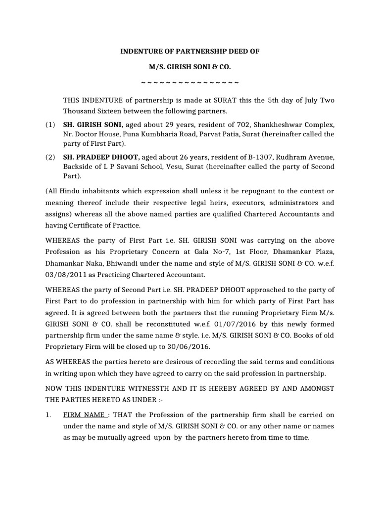 Partnership Deed (CA) | PDF