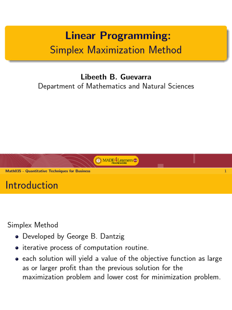 Simplex Maximization (Quantitative Techniques in Business) | PDF | Mathematical Optimization ...