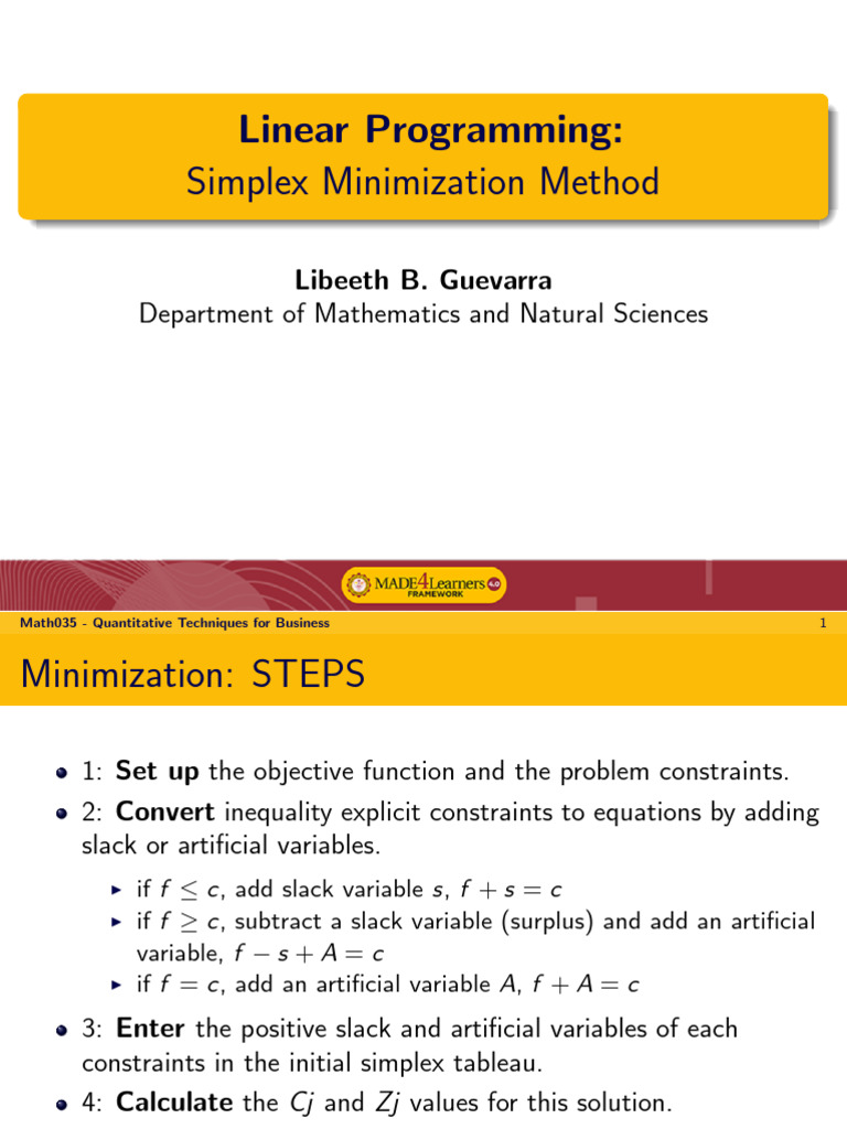 Simplex Method for Linear Programming | PDF | Mathematical Optimization ...
