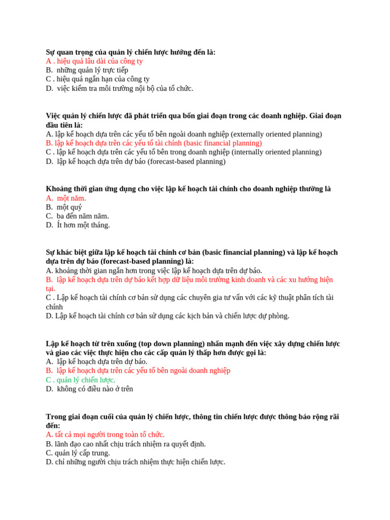 Chapter 1 Basic Concepts of Strategic Management - Co Ban 42 Cau ...