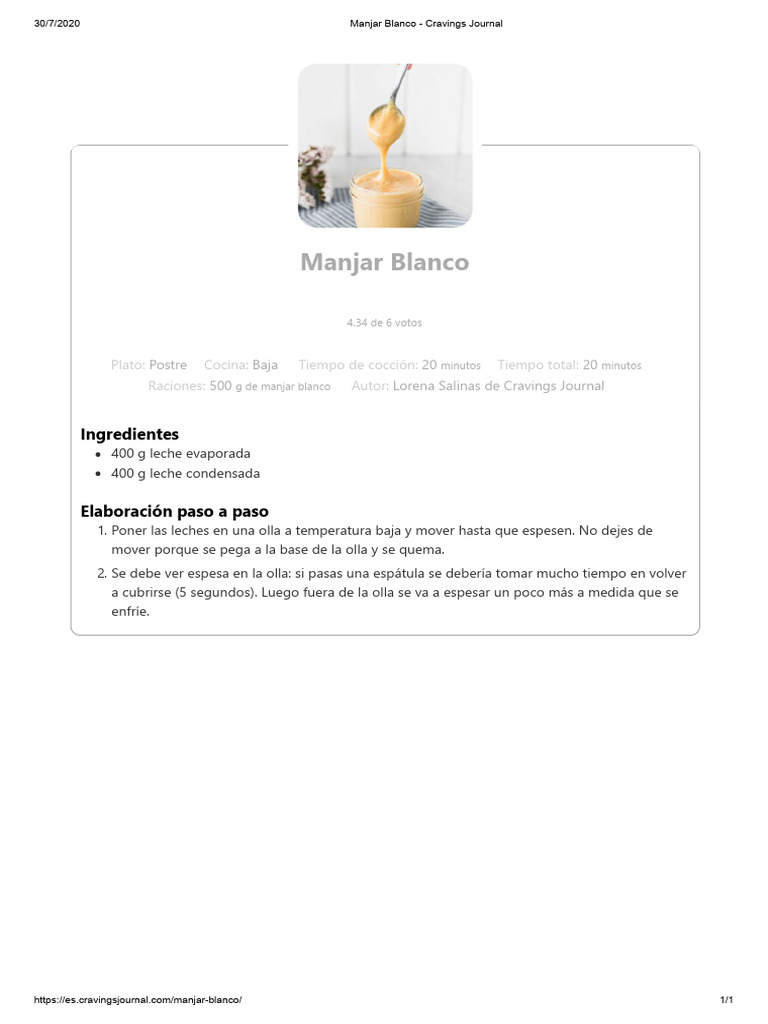 Manjar Blanco - Cravings Journal | PDF