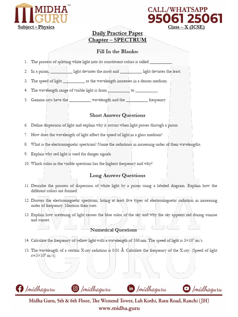 Class 10th ICSE Spectrum DPP | PDF