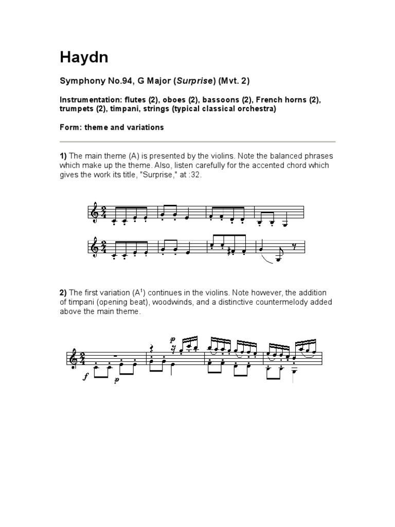 Haydn's Surprise Symphony Analysis | PDF | Art | Classics