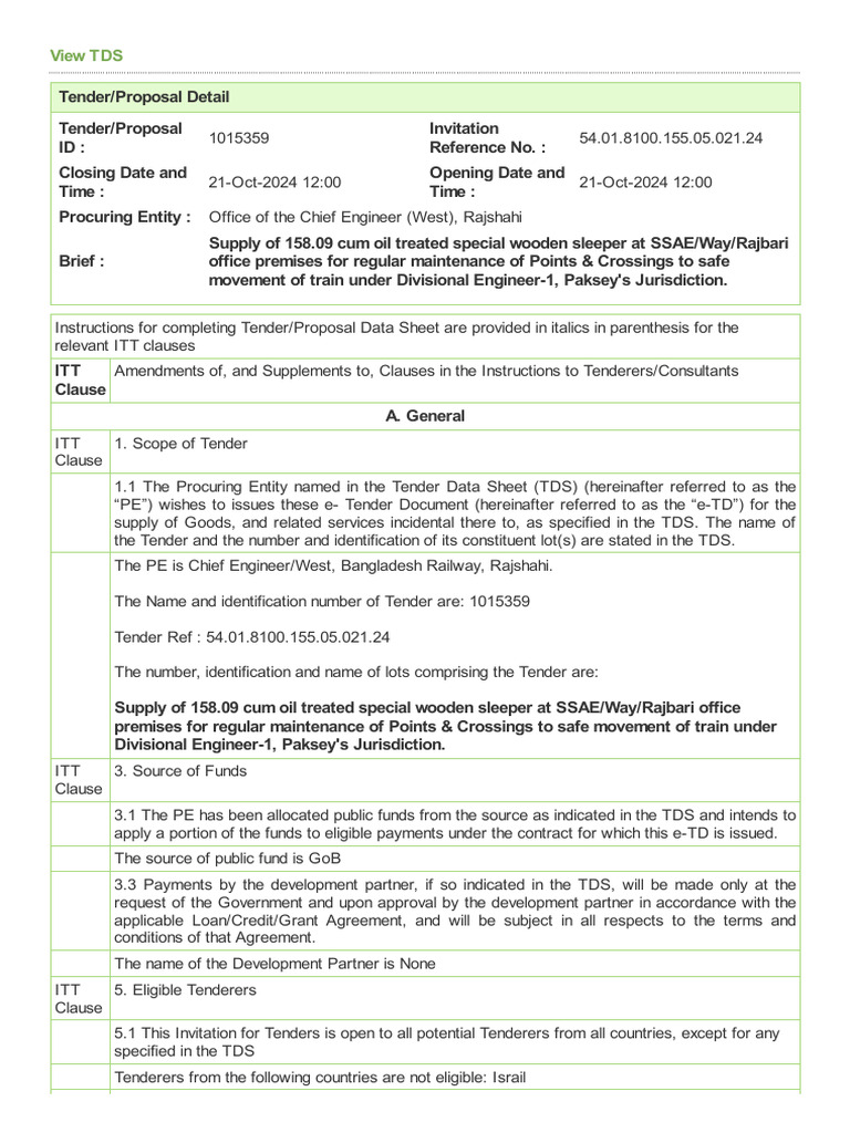 Section2 - Tender Data Sheet | PDF