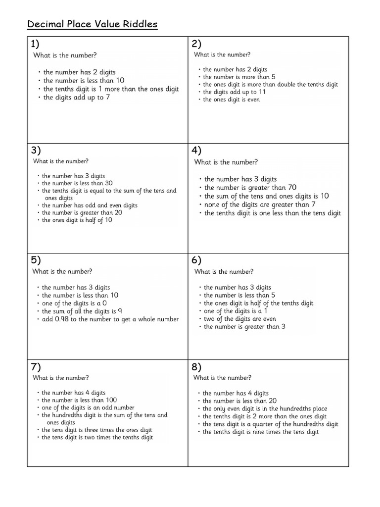 3.decimal Place Value Riddles | PDF