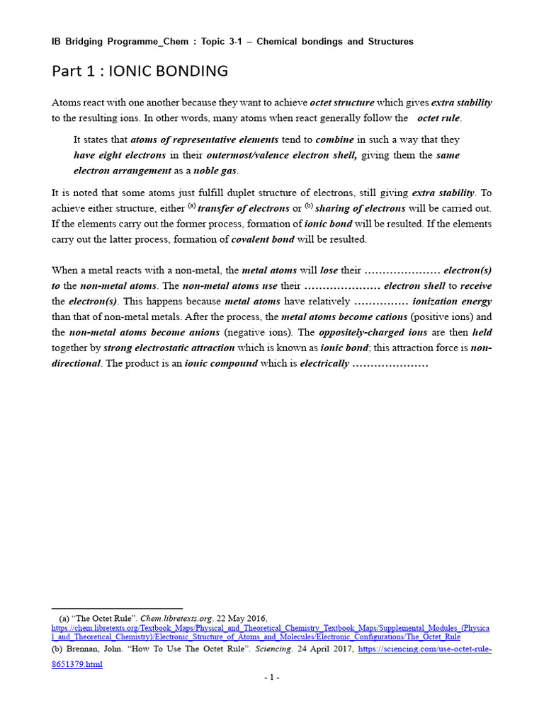 Topic 3-1 Chemical Bondings and Structures Ionic Bonding | PDF