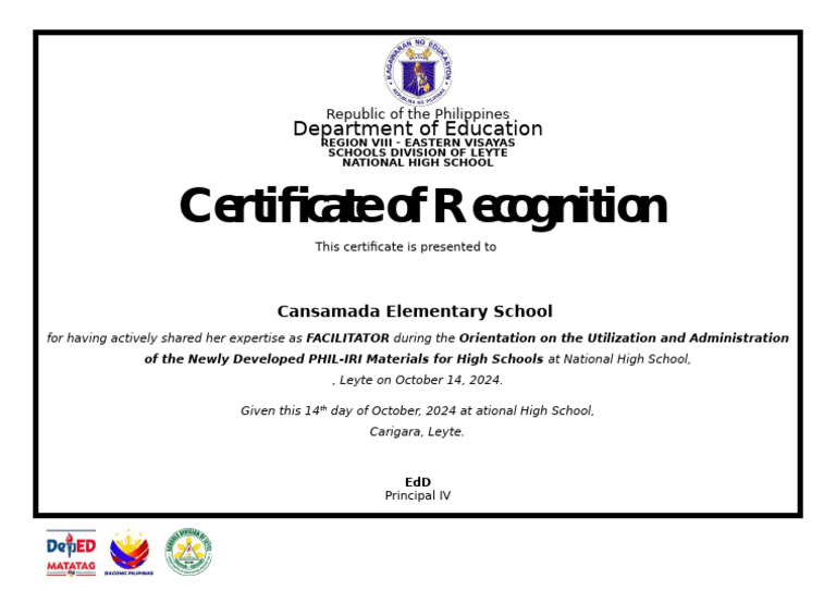 SBTT Certificate Template I Learning FACI | PDF