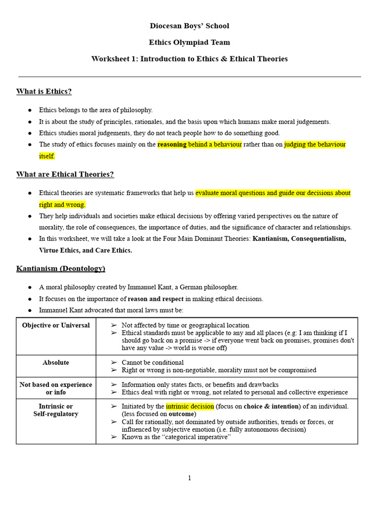 ETHICS - WS1 - Ethical Theories (Ans) | PDF