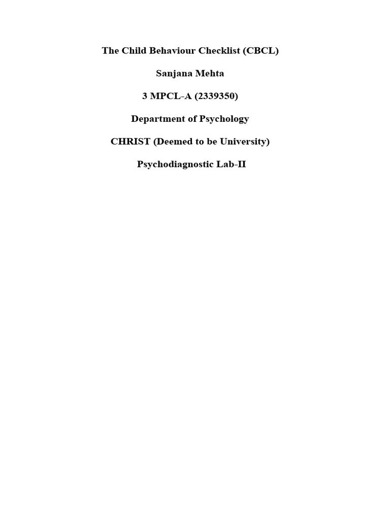 The Child Behaviour Checklist (CBCL) | PDF | Borderline Personality ...